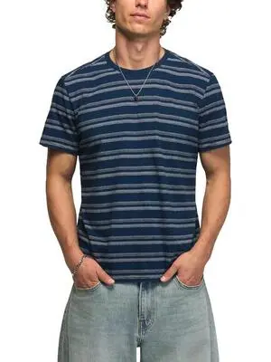 Lucky Brand Stripe Cotton T-shirt - Indigo