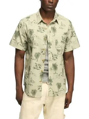 Lucky Brand San Gabriel Floral Short Sleeve Shirt Green Print