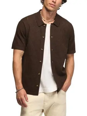 Lucky Brand Openwork Knit Cotton Button-up Shirt - Hot Fudge
