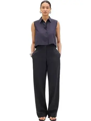 Another Tomorrow Cropped Sleeveless Shirt In Organic Cotton - Midnight