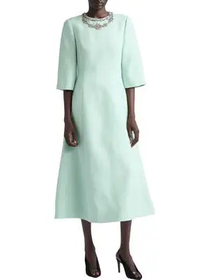 Valentino Garavani Rhinestone Embellished Wool & Silk Crepe Couture Fit And Flare Dress - Green