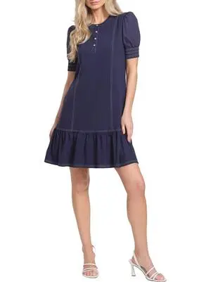 ISAAC MIZRAHI NEW YORK Stretch Cotton Dress With Top Stitch Detail - Navy