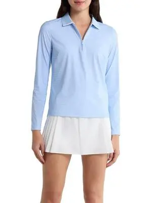 G/fore Silky Tech Geometric Print Long Sleeve Polo - Sky/snow