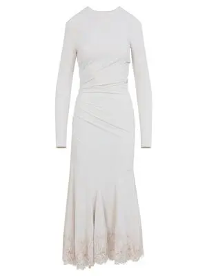 Alberta Ferretti Velvet Midi Dress With Embroidered Lace Hem - Multicolor