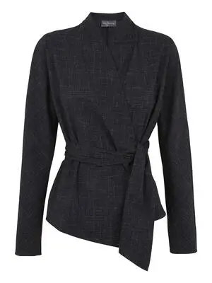 CORTANA Wool-silk Blend Wrap Jacket - Black