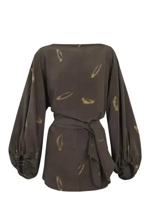 CORTANA Printed Silk Puff Sleeve Top - Print