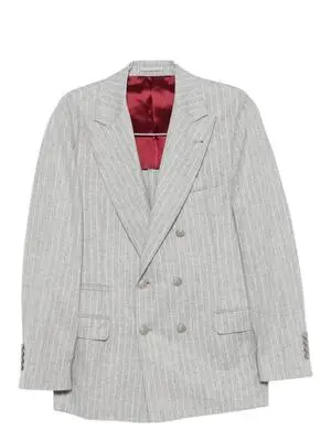 Brunello Cucinelli Pinstripe-pattern Double-breasted Blazer - Gray