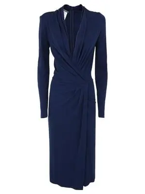 Alberta Ferretti Twisted Front Long Sleeve Midi Dress - Blue