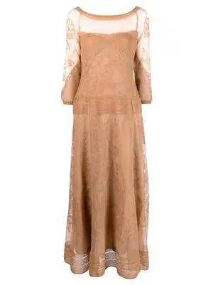 Alberta Ferretti Lace Maxi Dress - Nude