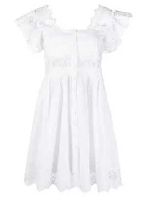 Alberta Ferretti Square-neck Lace Midi Dress - White