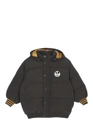 MINI RODINI Long-sleeved Hooded Padded Jacket With Cartoon Pattern - Black