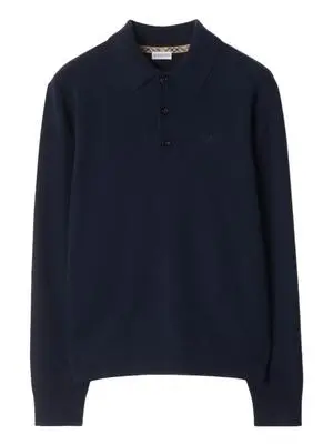 Burberry Ekd Embroidered Knitted Polo Shirt - Navy