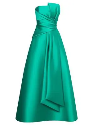 Alberta Ferretti Strapless Bow Embellished Gown - Green