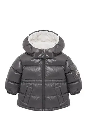 Moncler Hooded Down Jacket With Zipper And Pocket Detail - Dark Gray
