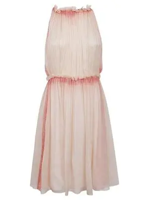 Alberta Ferretti Silk Halterneck Dress With Ruffles - Nude