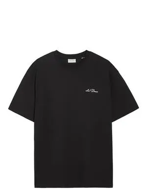 LES DEUX Logo-embroidered Cotton T-shirt - Black
