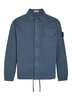 Stone Island Logo-appliquéd Herringbone Cotton Jacket - Blue Dark