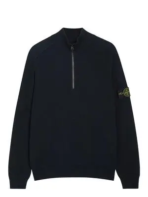 Stone Island Half-zip Ribbed Cotton-knit Jumper With Appliqu - Navy
