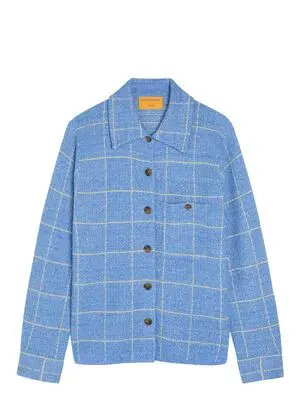 Guest In Residence Plaid Cashmere And Linen-blend Shirt - Light Blue