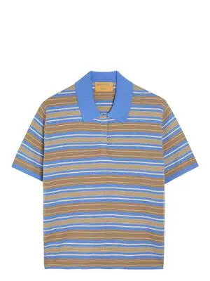 Guest In Residence Striped Cotton And Cashmere-blend Polo Shirt - Blue