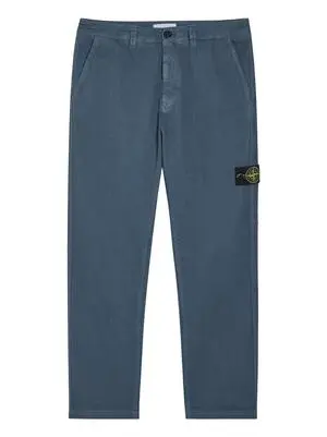 Stone Island Logo-appliquéd Herringbone Cotton Trousers - Blue Dark