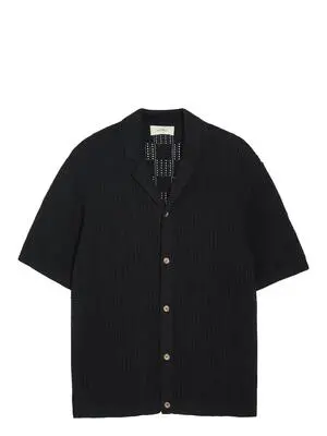 LES DEUX Checked-weave Cotton-knit Shirt - Black