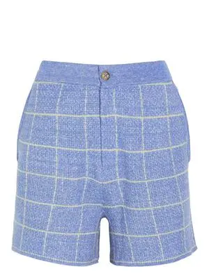 Guest In Residence Plaid Cashmere And Linen-blend Shorts - Light Blue