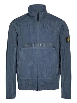 Stone Island Warp Crinkled Nylon Zip-up Jacket - Blue Dark