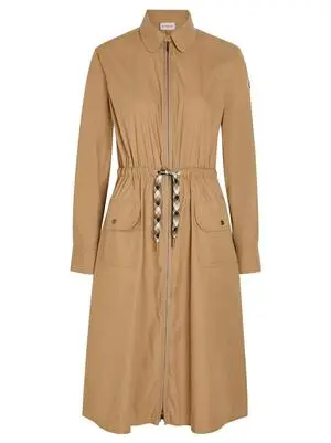 Moncler Drawstring Poplin Midi Shirt Dress - Beige