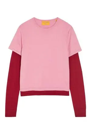 Guest In Residence Layered Long-sleeve Cotton-blend T-shirt - Pink