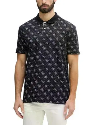 Guess 4g Monogram-print Short-sleeve Polo Shirt - Blue