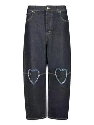 Moschino Heart Motif Frayed Detail Wide-leg Jeans - Blue