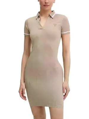Guess 4g Logo Patterned Polo Collar Mini Dress - Neutrals