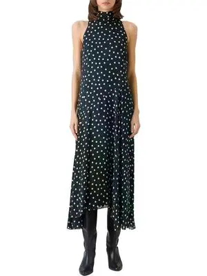 Akris Polka Dot Mock Neck Sleeveless Dress - Black