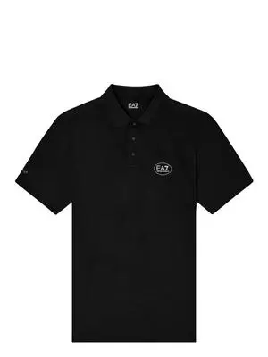 EA7 Logo-print Short-sleeve Polo Shirt - Black