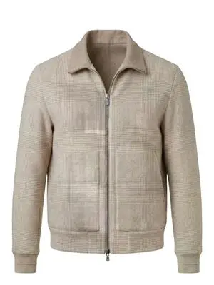 Brunello Cucinelli Prince Of Wales Check Cashmere Zip-up Jacket - Neutrals
