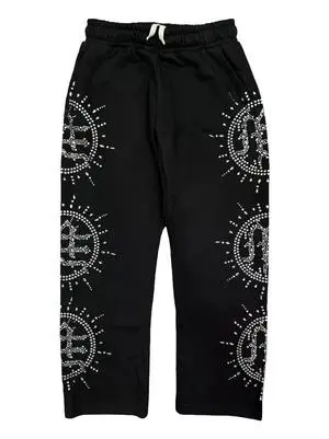 Mixed Emotion Rhinestone-embellishment Track Pants - Black