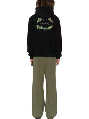 Burberry Logo Embroidered Zip Hoodie - Black