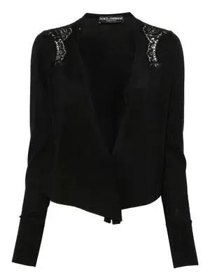 Dolce & Gabbana Wool Lace Embellished Jacket - Black