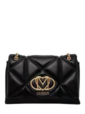 Moschino Quilted Logo Plaque Crossbody Bag - Black
