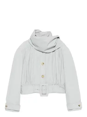 Chloé Cotton And Linen Blend Blouson Jacket With High Neck And Belt - Grey