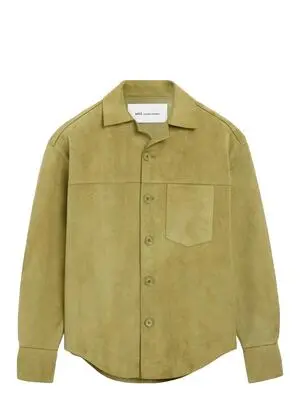 AMI Paris Goat Suede Leather Buttoned Overshirt - Matcha