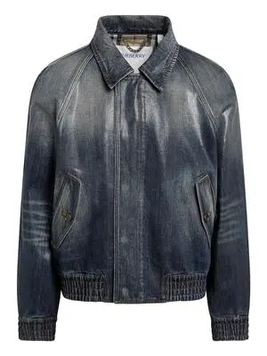 Burberry Coated Denim Aviator Jacket - Blue