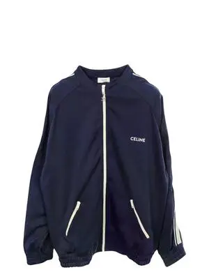 Celine Logo Embroidered Zip-up Jacket - Blue