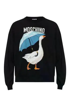 Moschino Goose Intarsia Crew Neck Sweater - Black