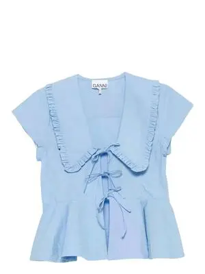 GANNI Light Ruffled Peplum Blouse - Blue