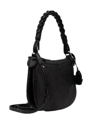 Armani Exchange Mini Monogram-embossed Braided-handle Shoulder Bag - Black
