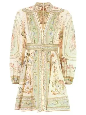 Zimmermann Floral Print Linen Mini Dress - Neutrals