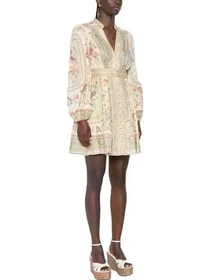 Zimmermann Roselight Plunge Mini Dress - Neutrals