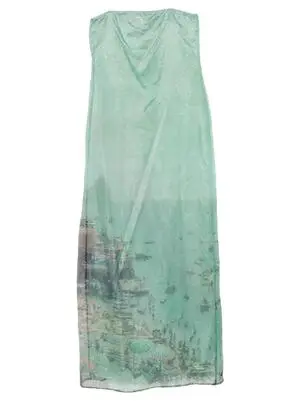 Staud Amara Strapless Maxi Dress With Landscape Print And Crystal Embellishments - Green